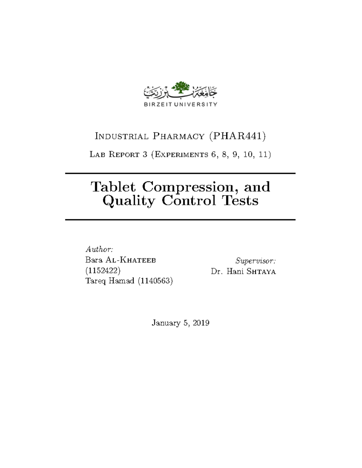 PHAR441 Lab Report 3 - Dr. of pharmacy - py - StuDocu