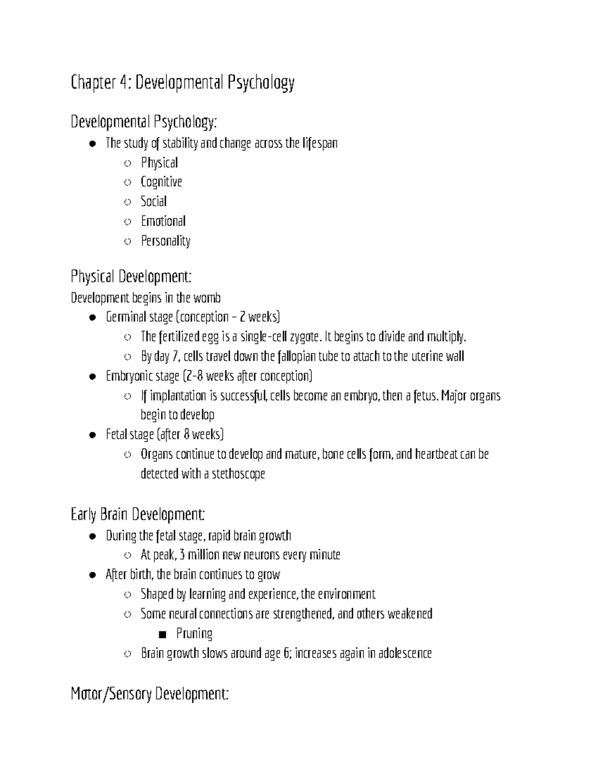 PY 101 Chapter 4 - Chapter 4: Developmental Psychology Developmental ...