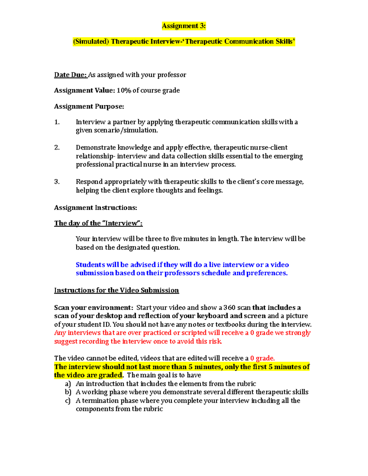Assignment 3 Therapeutic Interview outline and scenarios F23 ...