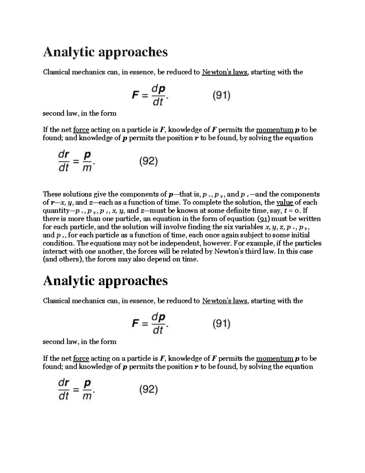 Analytic approache 1 - Analytic approaches Classical mechanics can, in ...