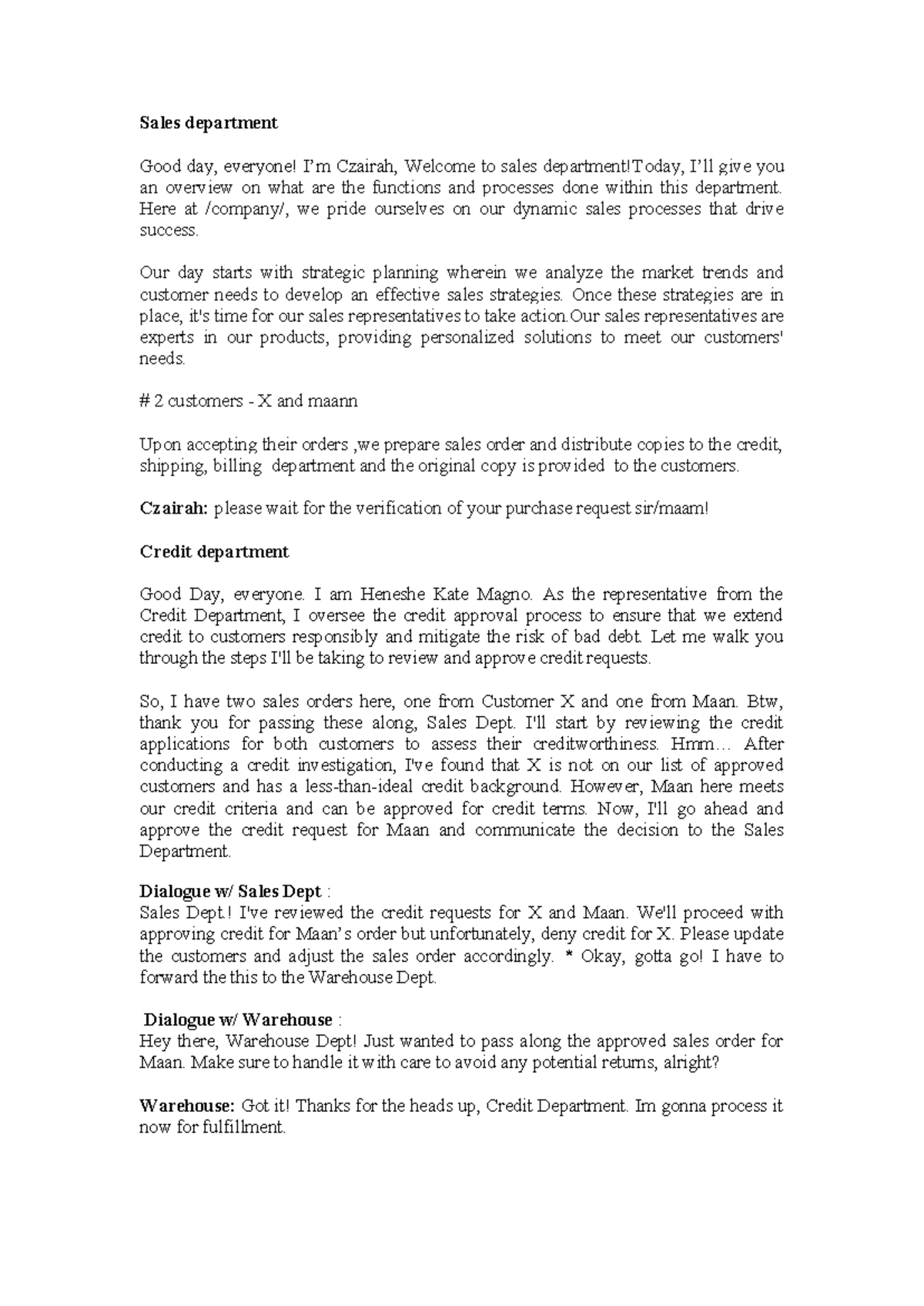 Sales-department-script - Sales department Good day, everyone! I’m ...