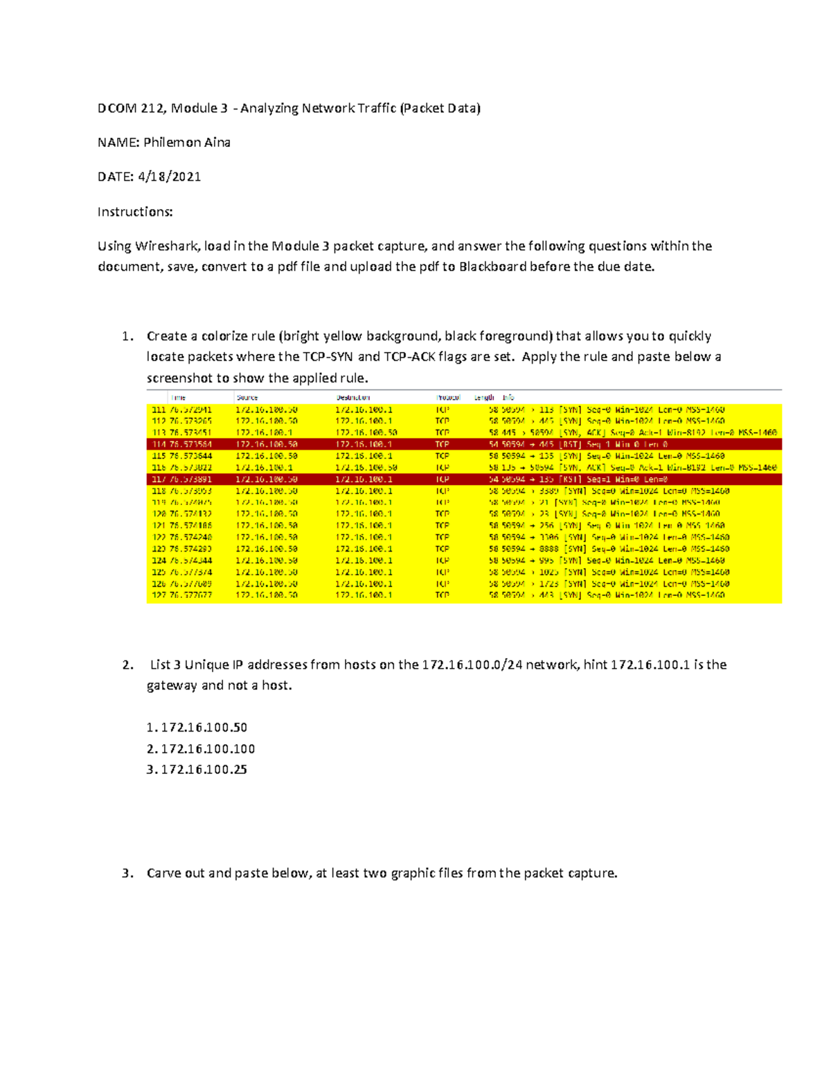 Module 3 assignment - Wireshark Analyzing - DCOM 212, Module 3 - Analyzing Network Traffic ...
