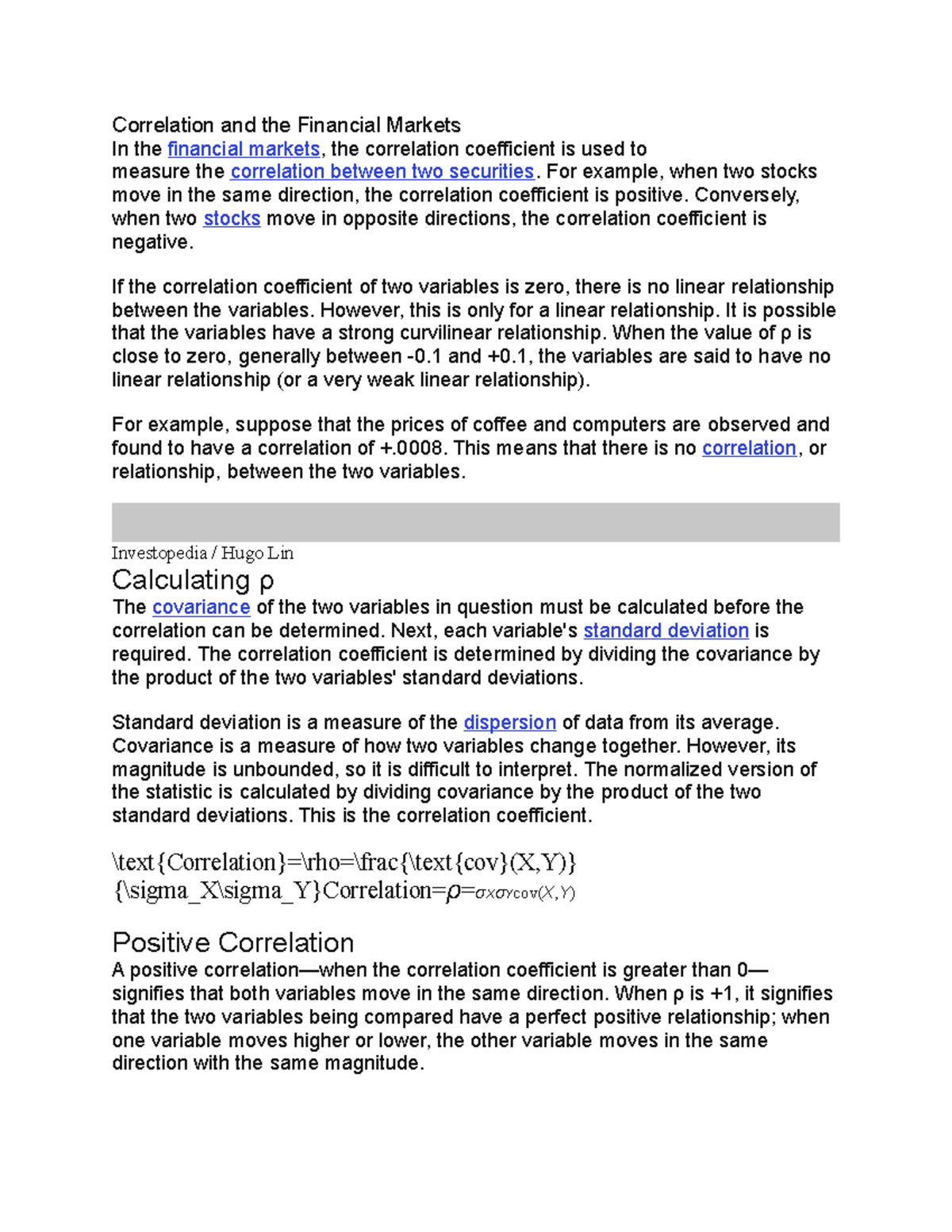 Correlation and the Financial Markets - For example, when two stocks ...