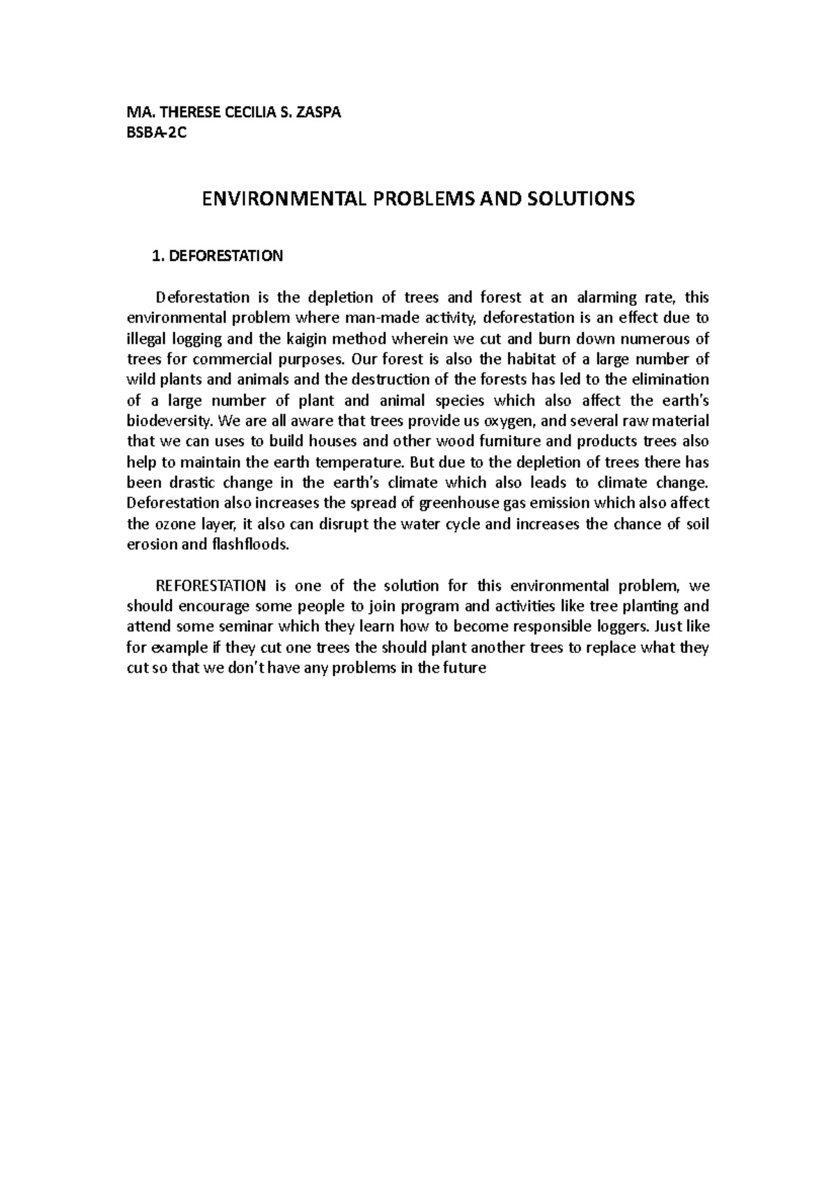 Essay - Goodluck - MA. THERESE CECILIA S. ZASPA BSBA-2C ENVIRONMENTAL ...