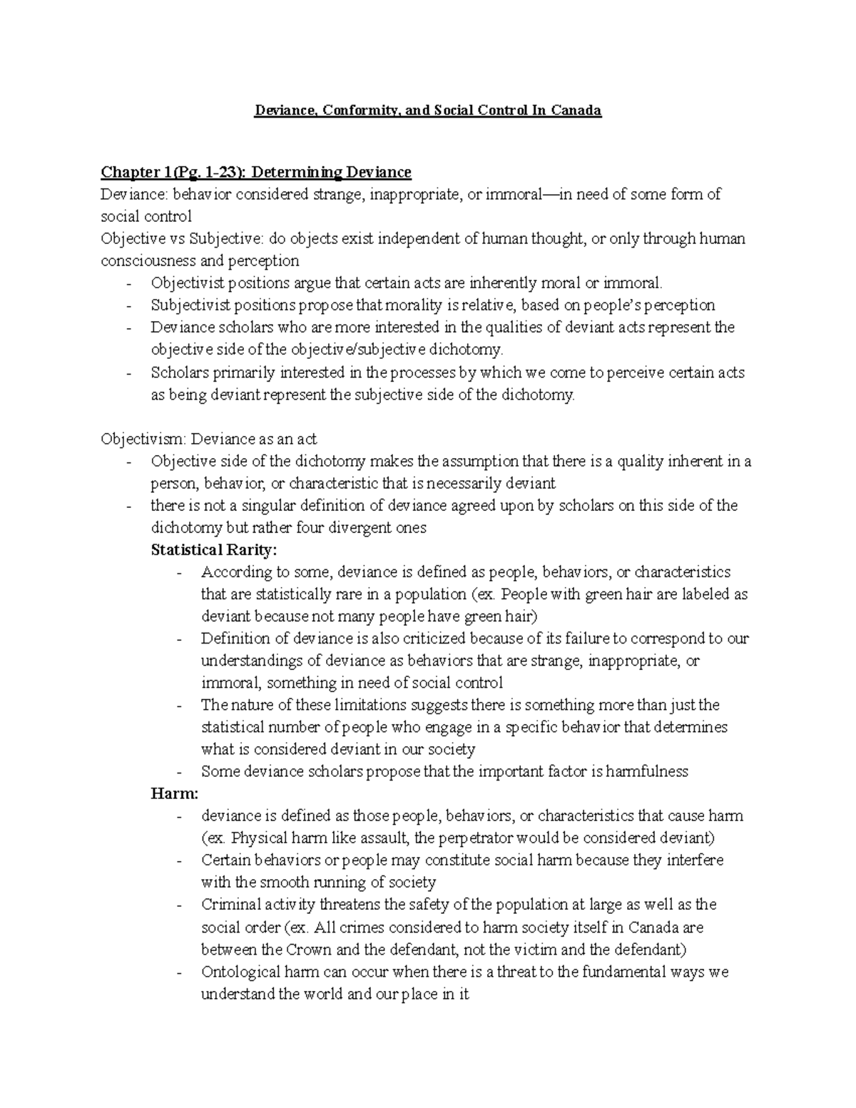 SOC 2070 Reading notes - Deviance, Conformity, and Social Control In ...