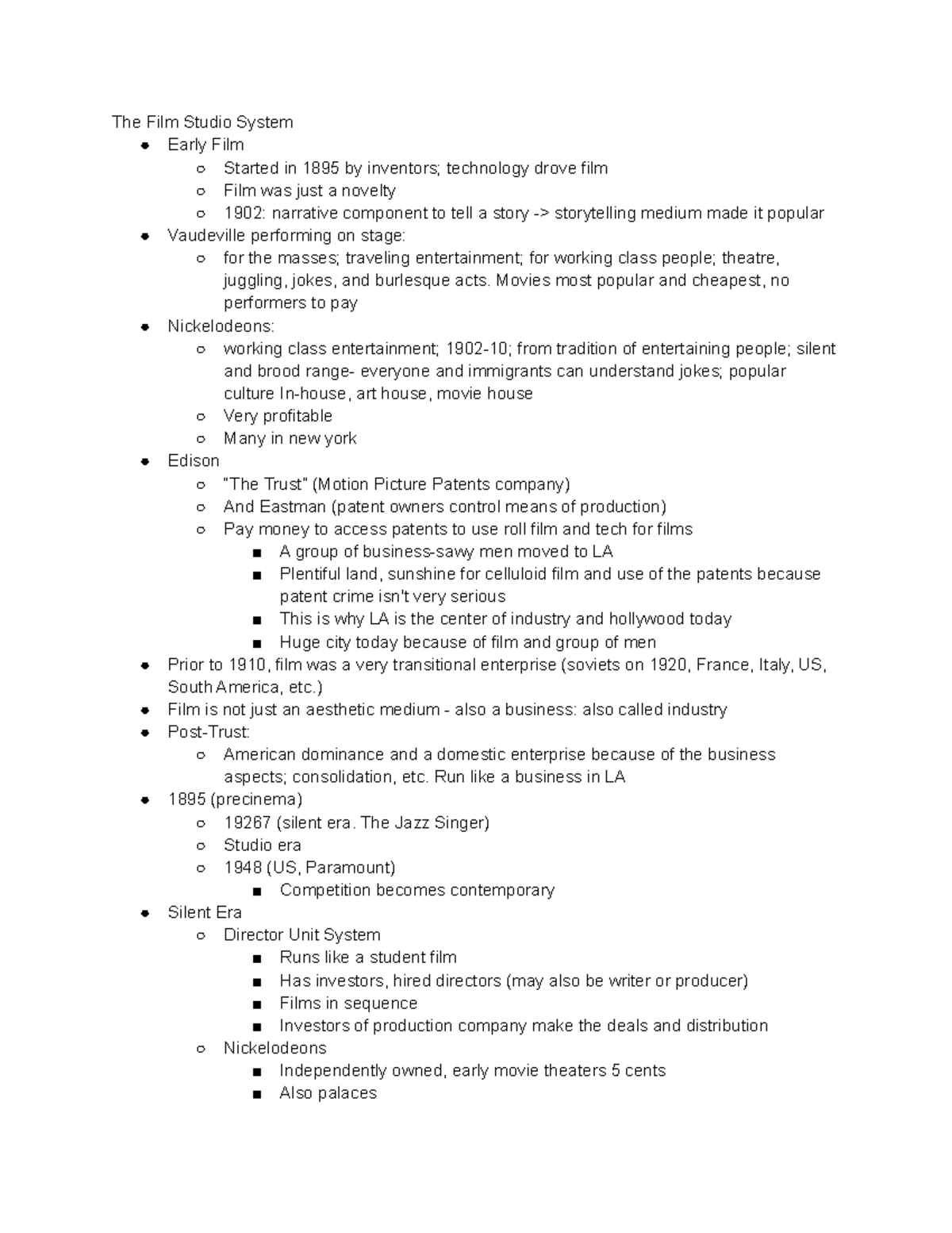 EMST3010Jan16 - Lecture notes 3 - The Film Studio System Early Film ...