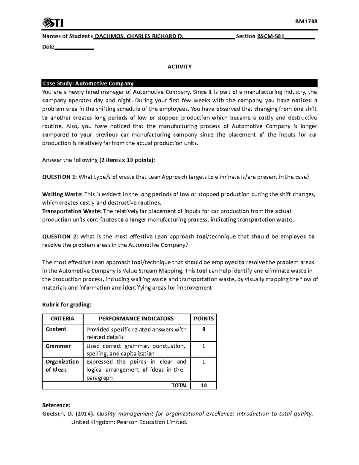 09 Activity 1 - Names of Students DACUMOS, CHARLES RICHARD D. Section ...