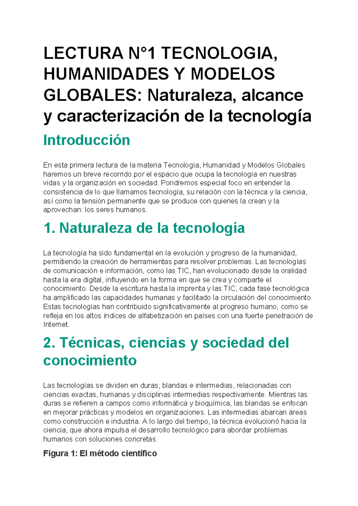 Lectura N°1 M1 Tecnologia - LECTURA N°1 TECNOLOGIA, HUMANIDADES Y ...