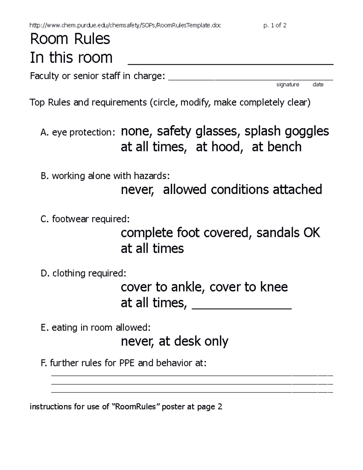 Room Rules 3 27 rev - chem.purdue/chemsafety/SOPs/RoomRulesTemplate.doc ...