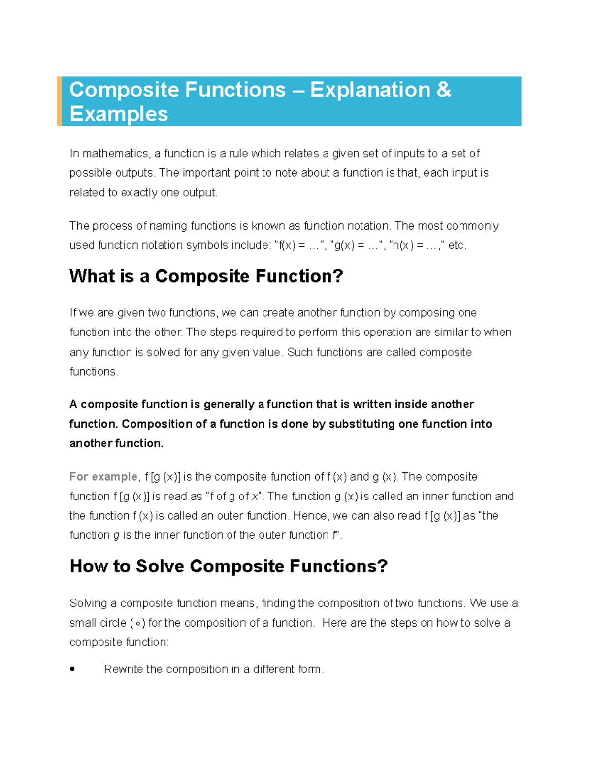 Lesson 5 Composite Functionsw - Composite Functions – Explanation ...