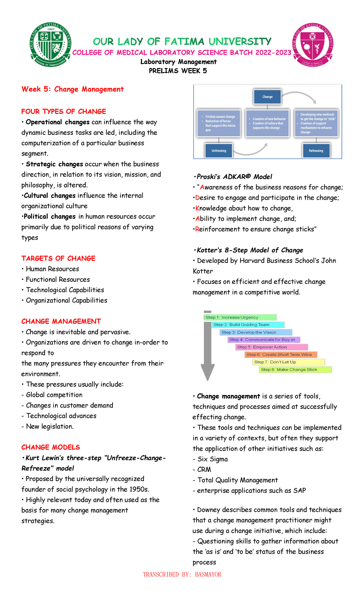 WEEK 5 Change Management - COLLEGE OF MEDICAL LABORATORY SCIENCE BATCH ...