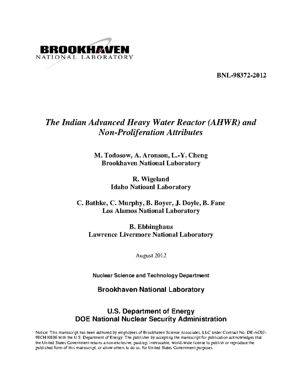 2012-Indian Advanced Heavy Water Reactor (AHWR) - Todosow, A. Aronson ...