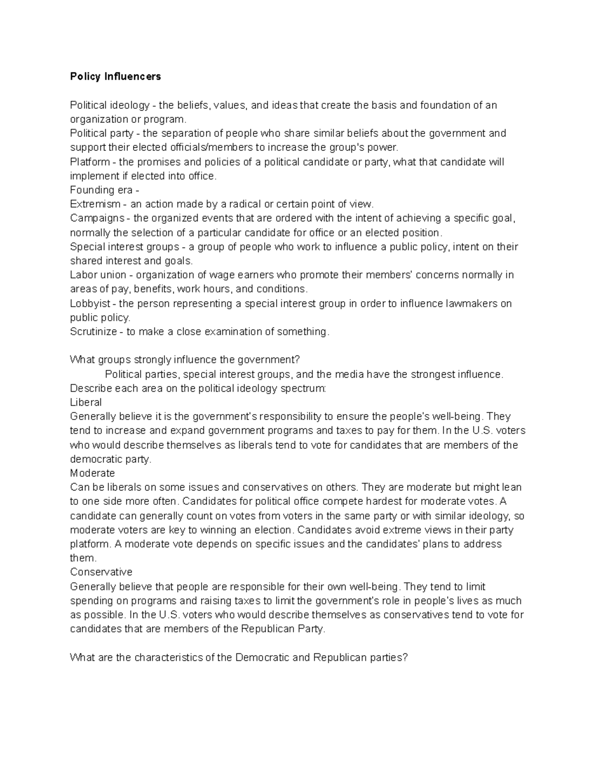 American Government Moduel 3 Notes 03 - Policy Influencers Political ...