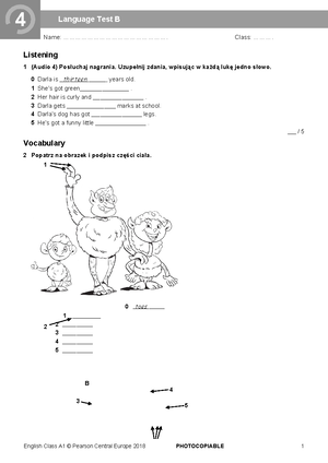 ECA1 Tests Grammar Check 4B new2018 - Grammar Check B Name: Class: 4 ...
