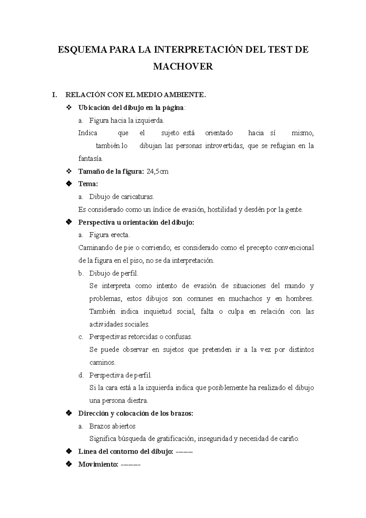 Esquema para la interpretación del Test de Machover - ESQUEMA PARA LA ...