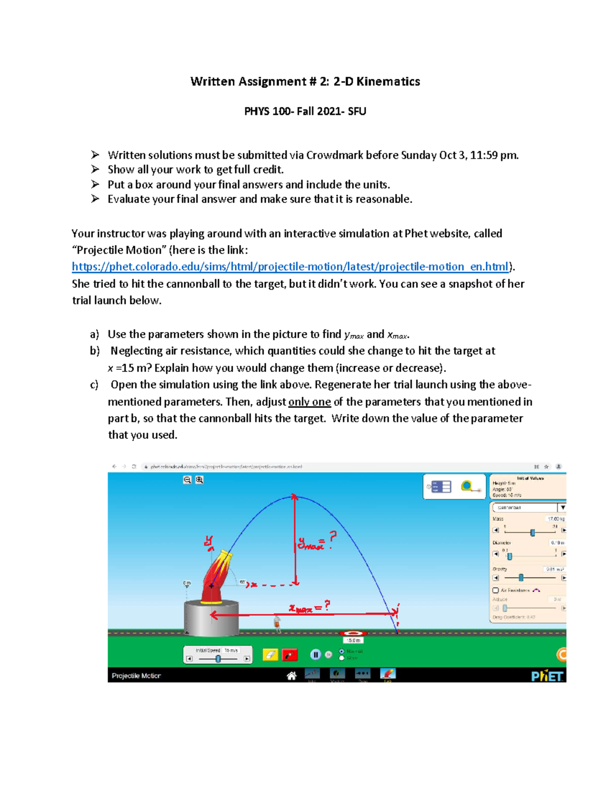 Phys 100 Written Assignment #2 - Written Assignment # 2: 2-D Kinematics ...