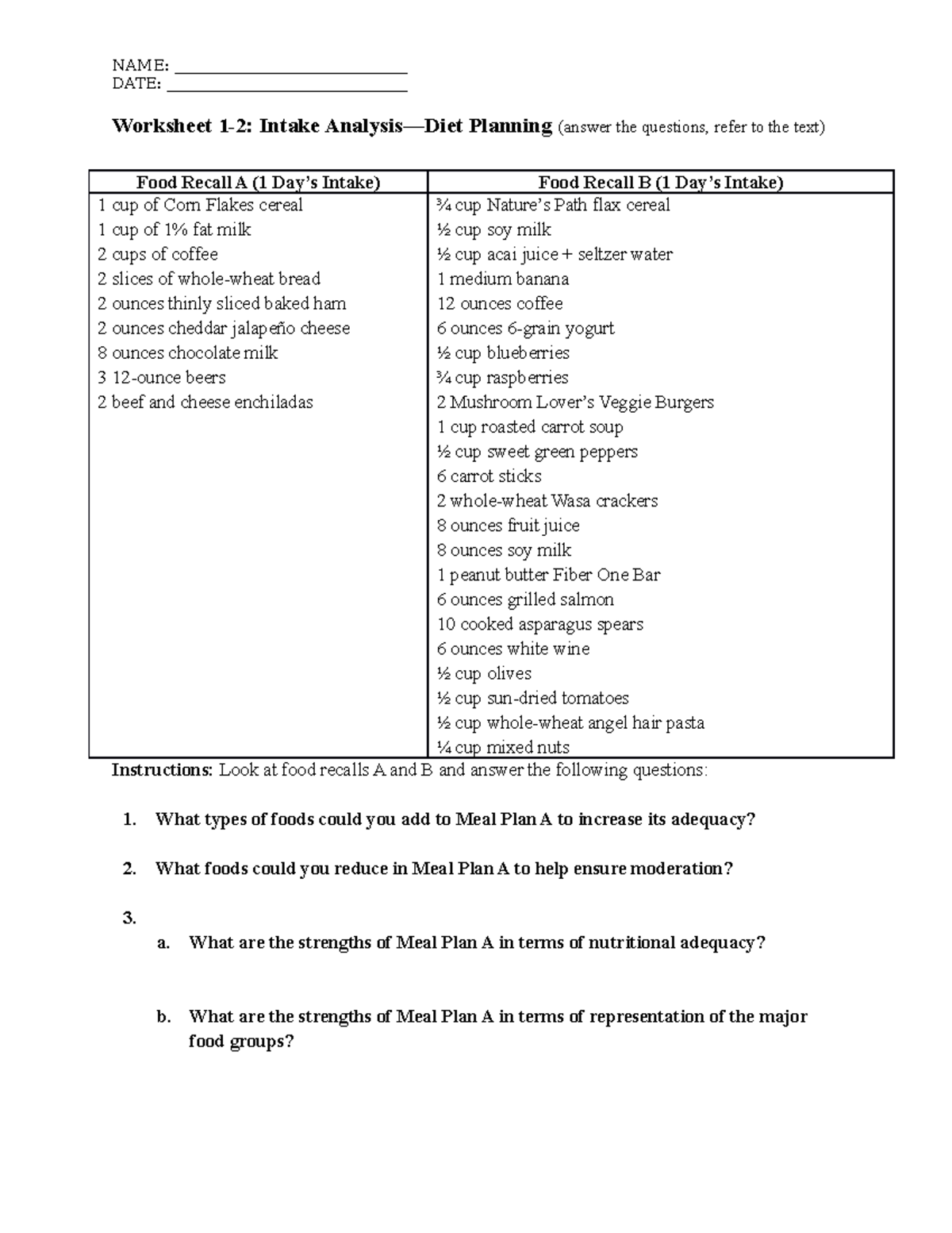 240 Nutrition Analysis Worksheet HSD 240 2021 - NAME ...