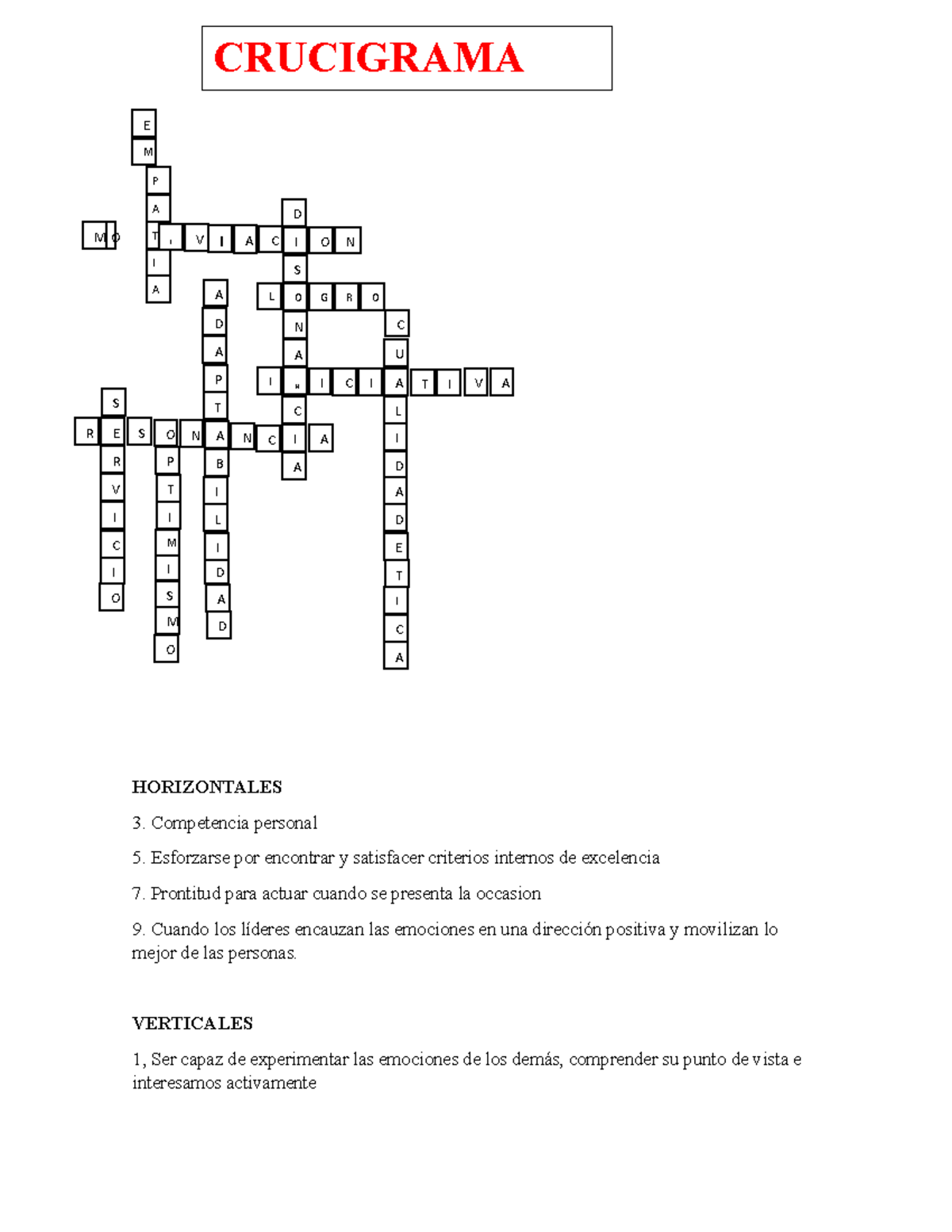 Crucigrama - CRICIGRAMA - HORIZONTALES 3. Competencia personal 5 ...