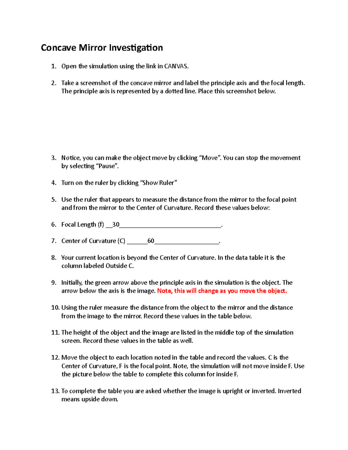 Concave Mirror Investigation - Concave Mirror Investigation Open the ...