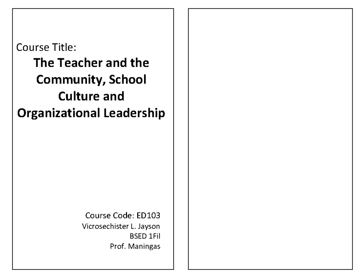 THE TEACHER AND THE COMMUNITY SCHOOL CULTURE AND ORGANIZATIONAL ...