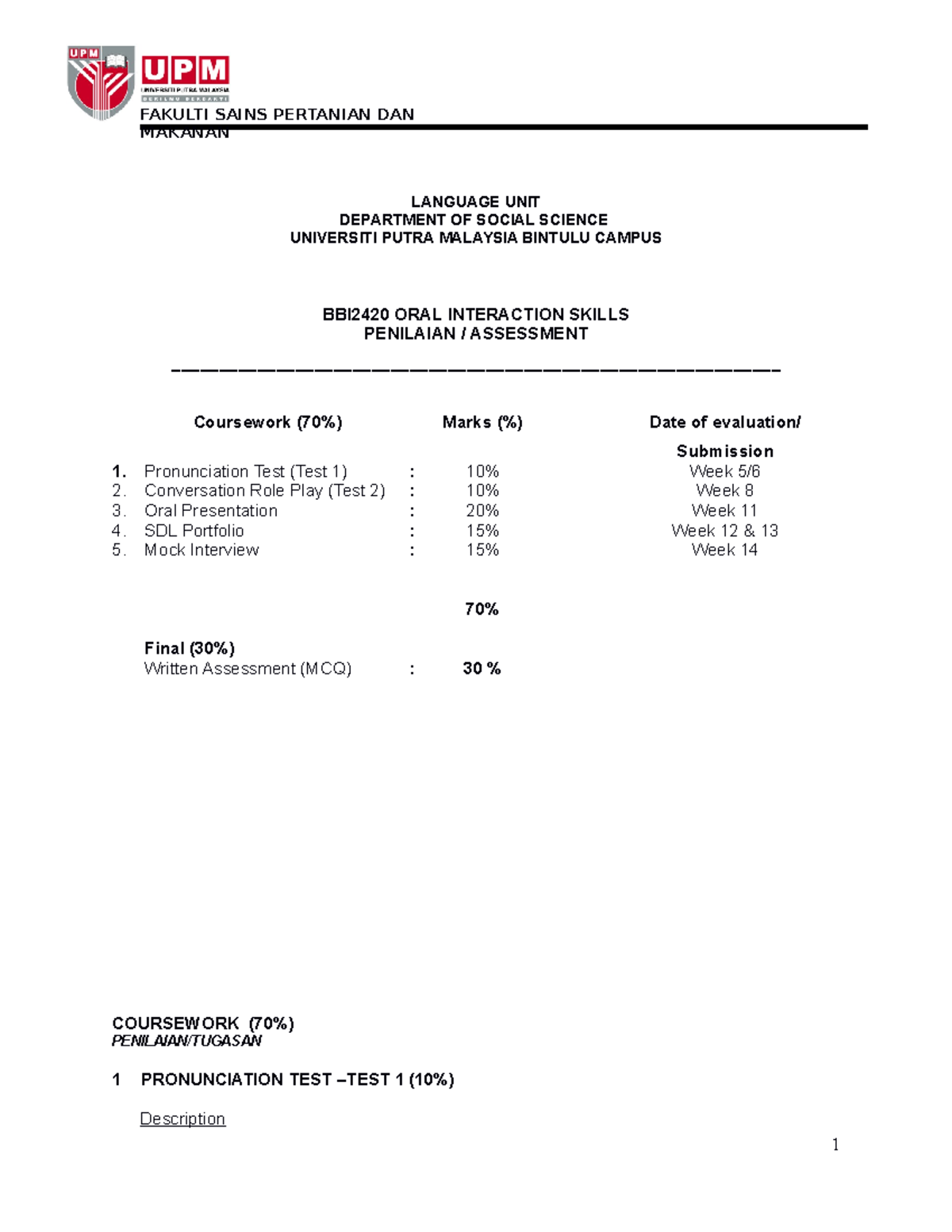 Assesment BBI 2420 - untuk bantuan dalam pembelajaran - LANGUAGE UNIT ...
