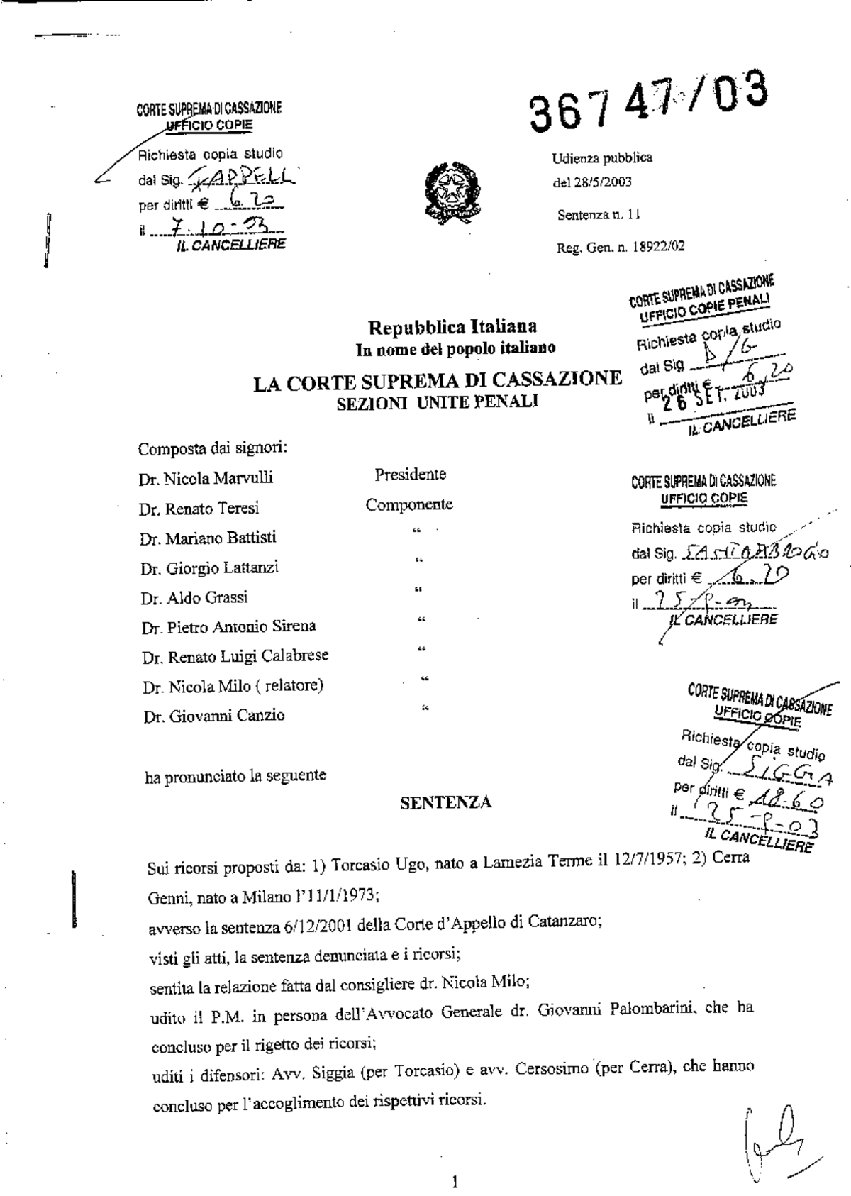 Sentenza - Torcasio - Diritto delle prove penali - Studocu