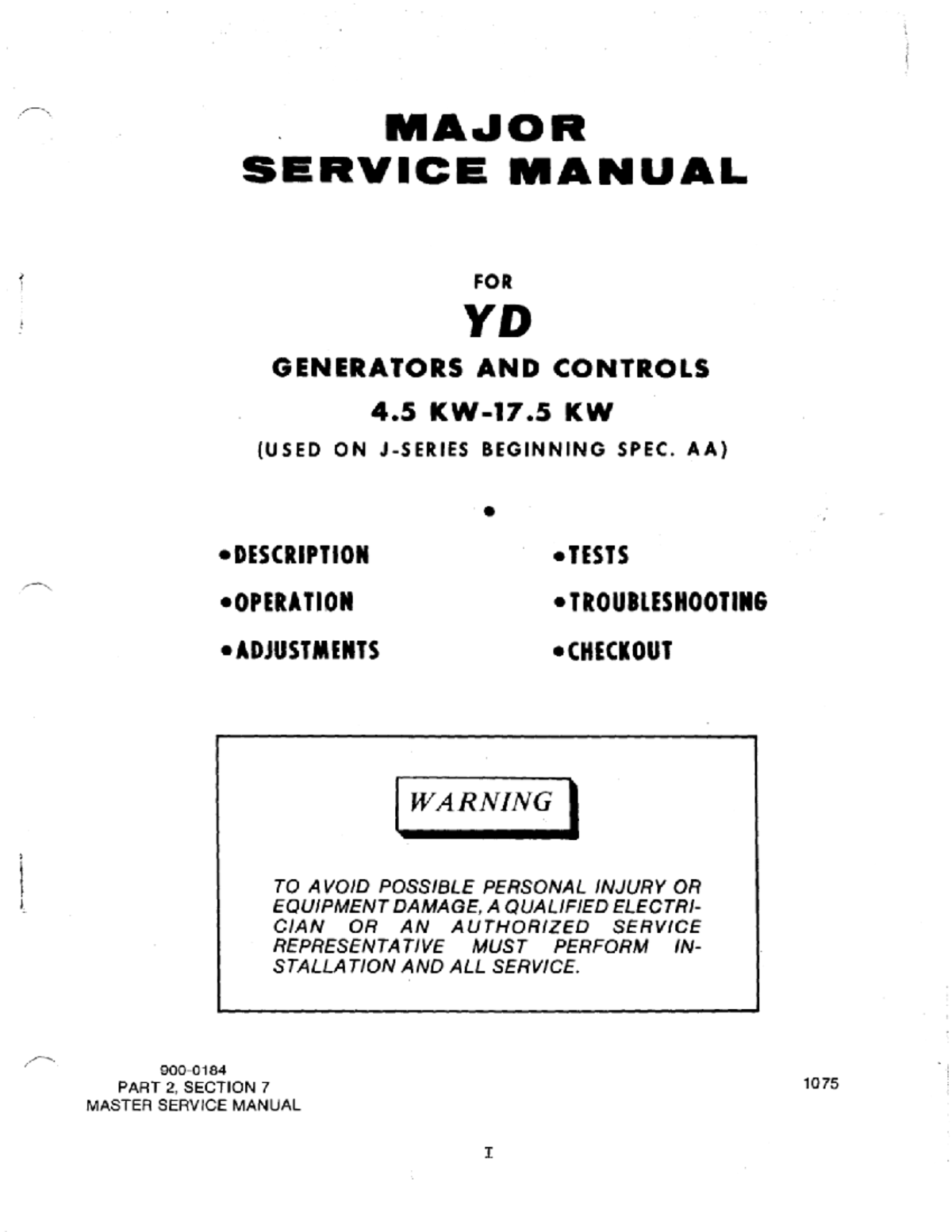 900-0184 Onan YD Generators & Controls Major Service manual Manualzz ...