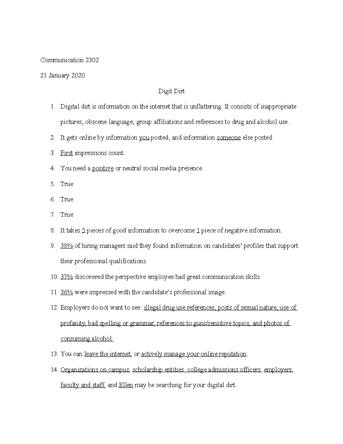 Digital Dirt - Communication 2302 21 January 2020 Digit Dirt Digital ...