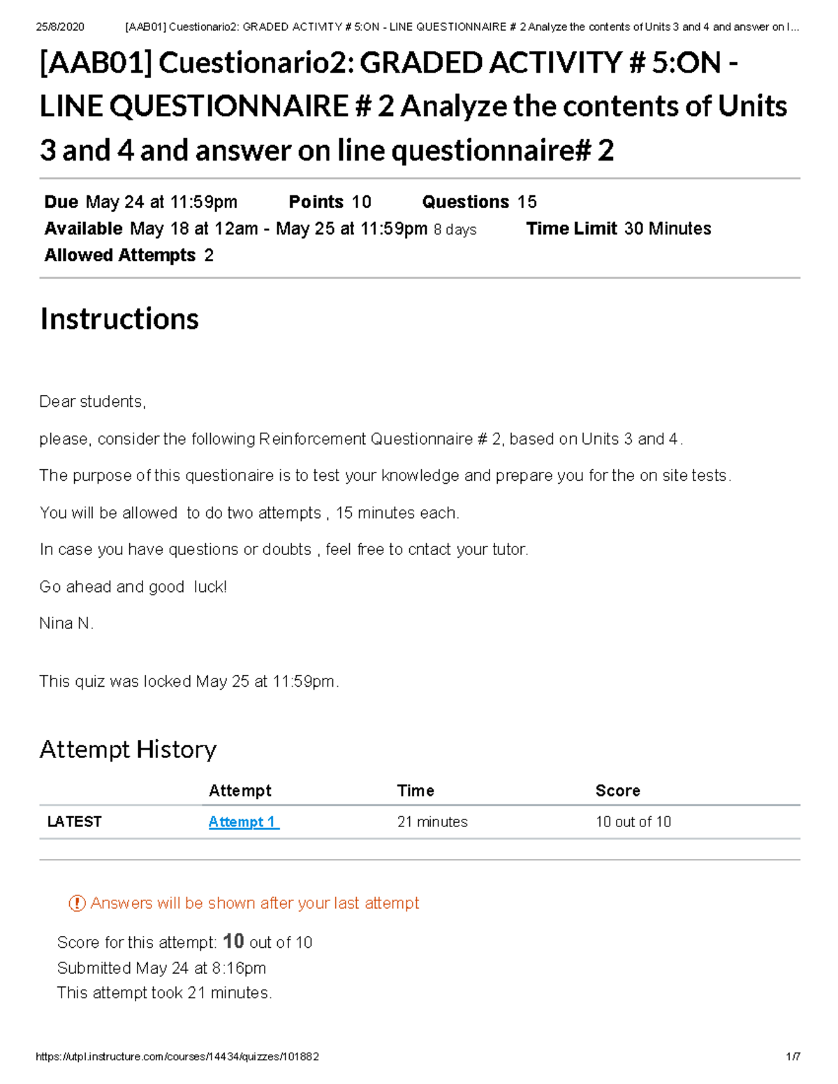 [AAB01] Cuestionario 2 Graded Activity # 5 ON - LINE Questionnaire # 2 ...