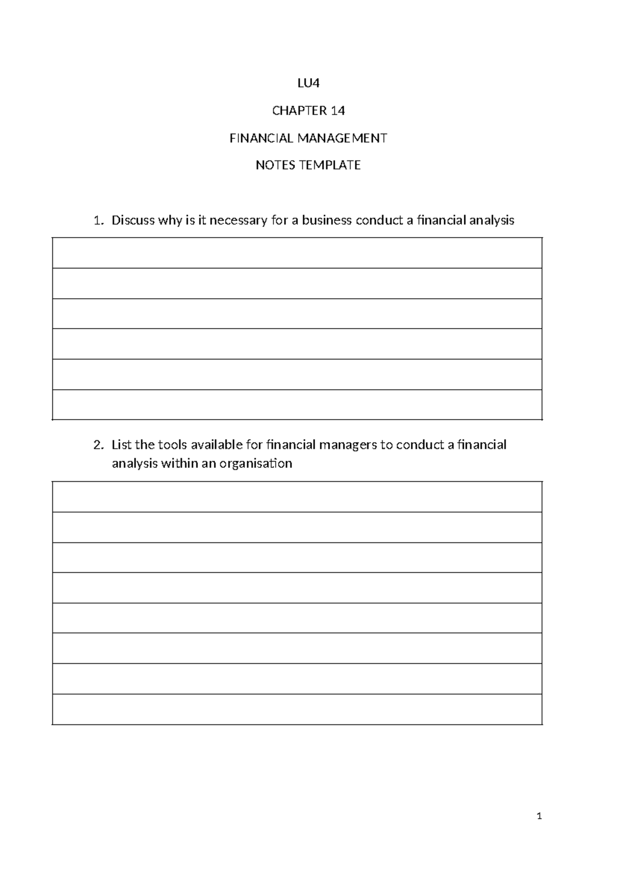 CH 14 - LU 4 Business - LU CHAPTER 14 FINANCIAL MANAGEMENT NOTES ...