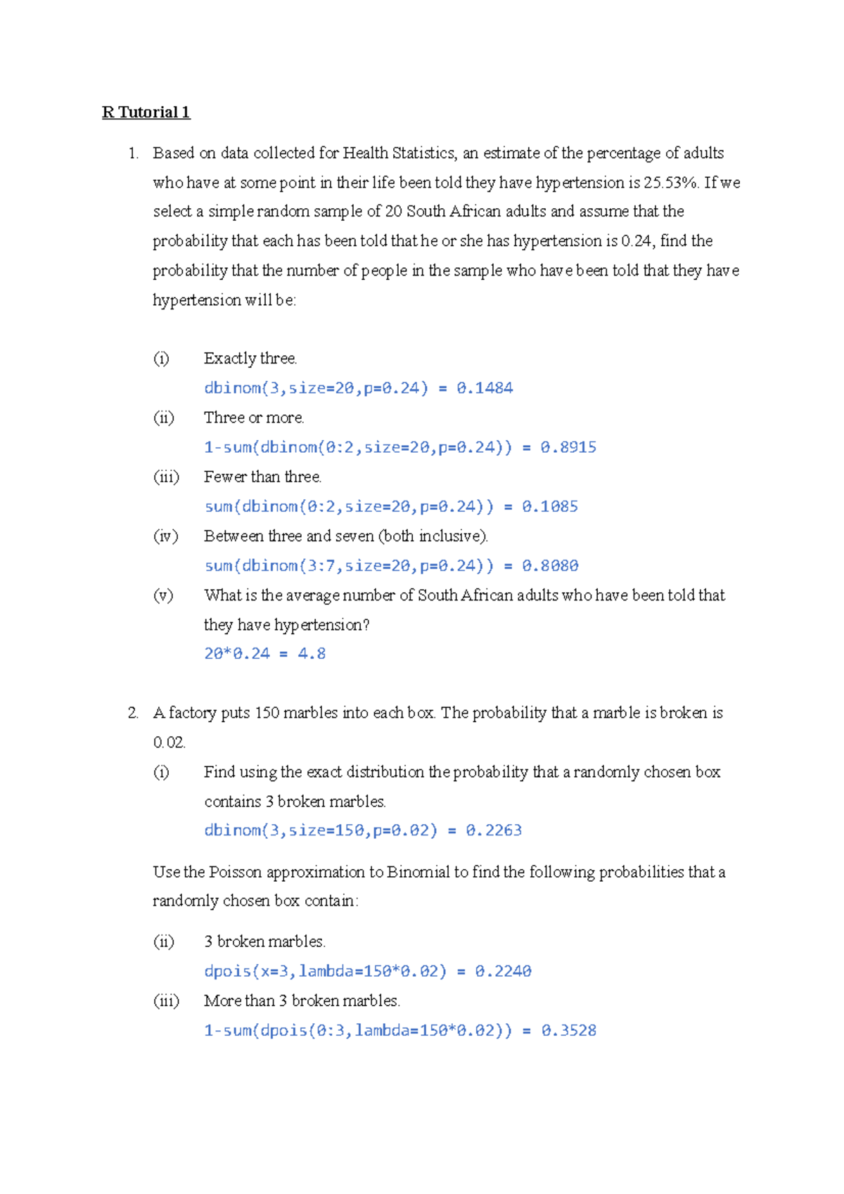 Past R Tutorials - Based on data collected for Health Statistics, an estimate of the percentage ...