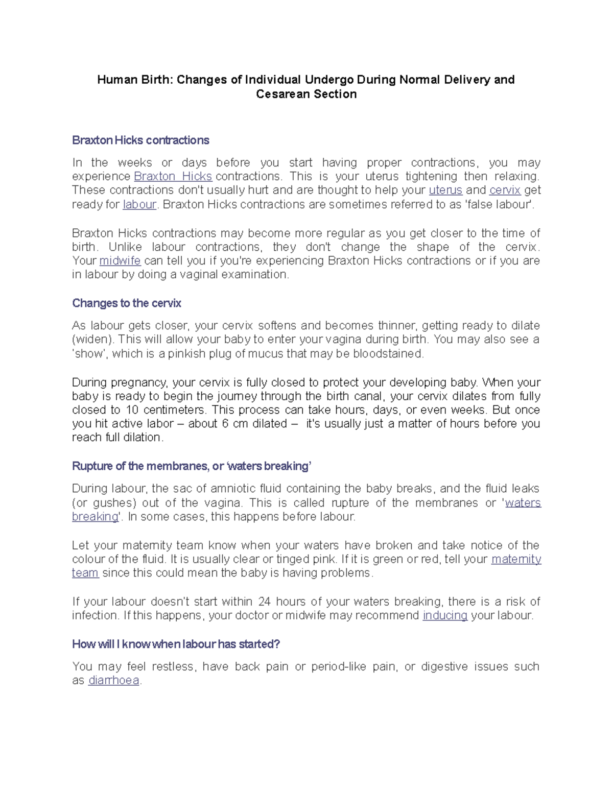 Document - this is about normal birth - Human Birth: Changes of ...