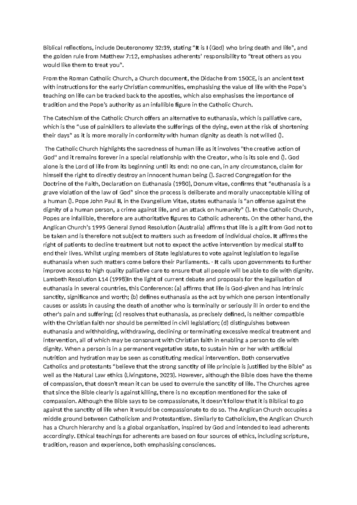 SOR Euthanasia Paragraph - Biblical reflections, include Deuteronomy 32 ...