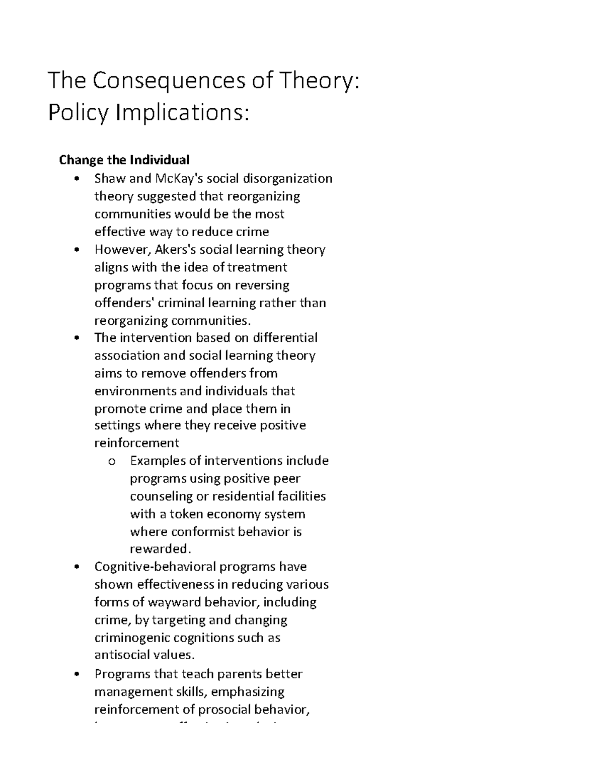 The Consequences of Theory Policy Implications - Change the Individual ...