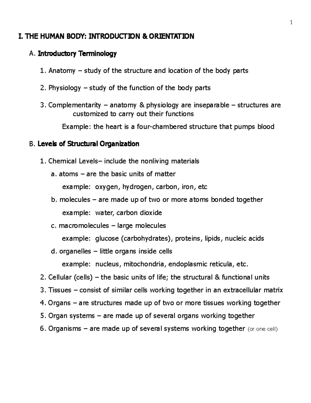 BIO 201 teacher notes 1 pages 1-16 intro with powerpoints - I. THE ...