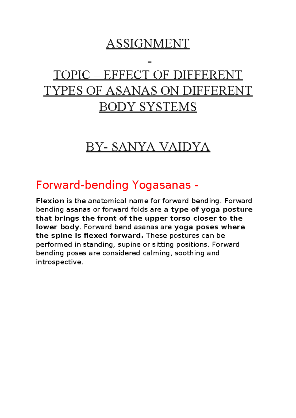 Assignment 1 YOGA - it is useful - ASSIGNMENT TOPIC – EFFECT OF ...