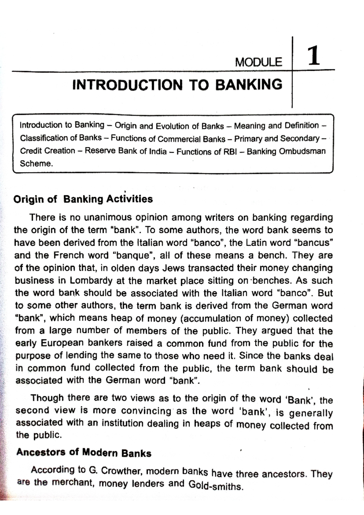 Banking and insurance 1 - MODULE 1 INTRODUCTION TO BANKING Introduction ...