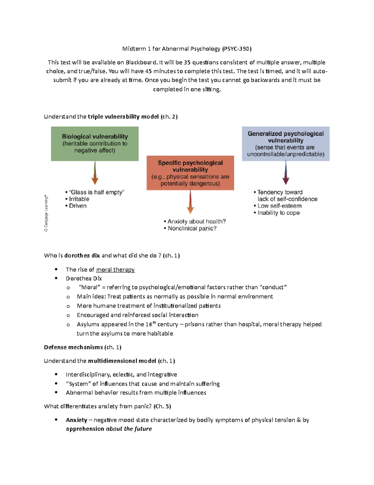 Spring 20 midterm study guide - Midterm 1 for Abnormal Psychology (PSYC ...
