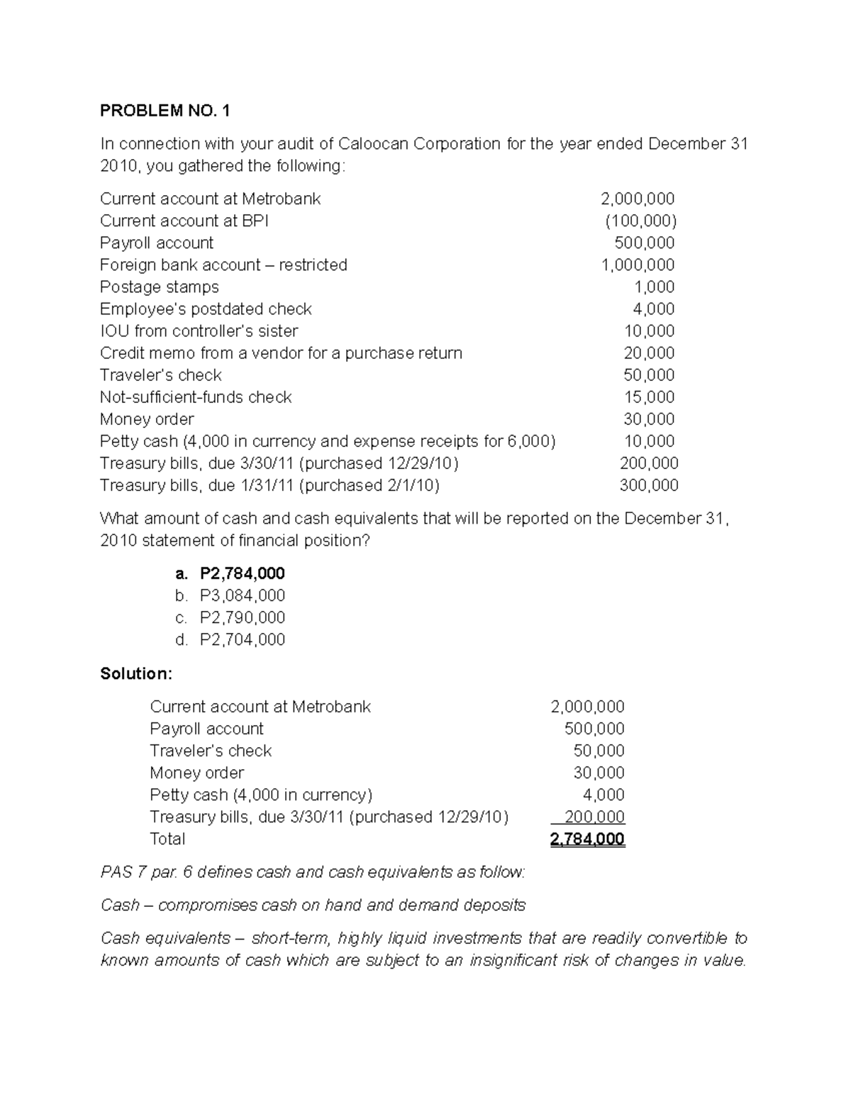 - Auditing problems practice exerciseAuditing problems practice exerciseAuditing - PROBLEM NO. 1 ...