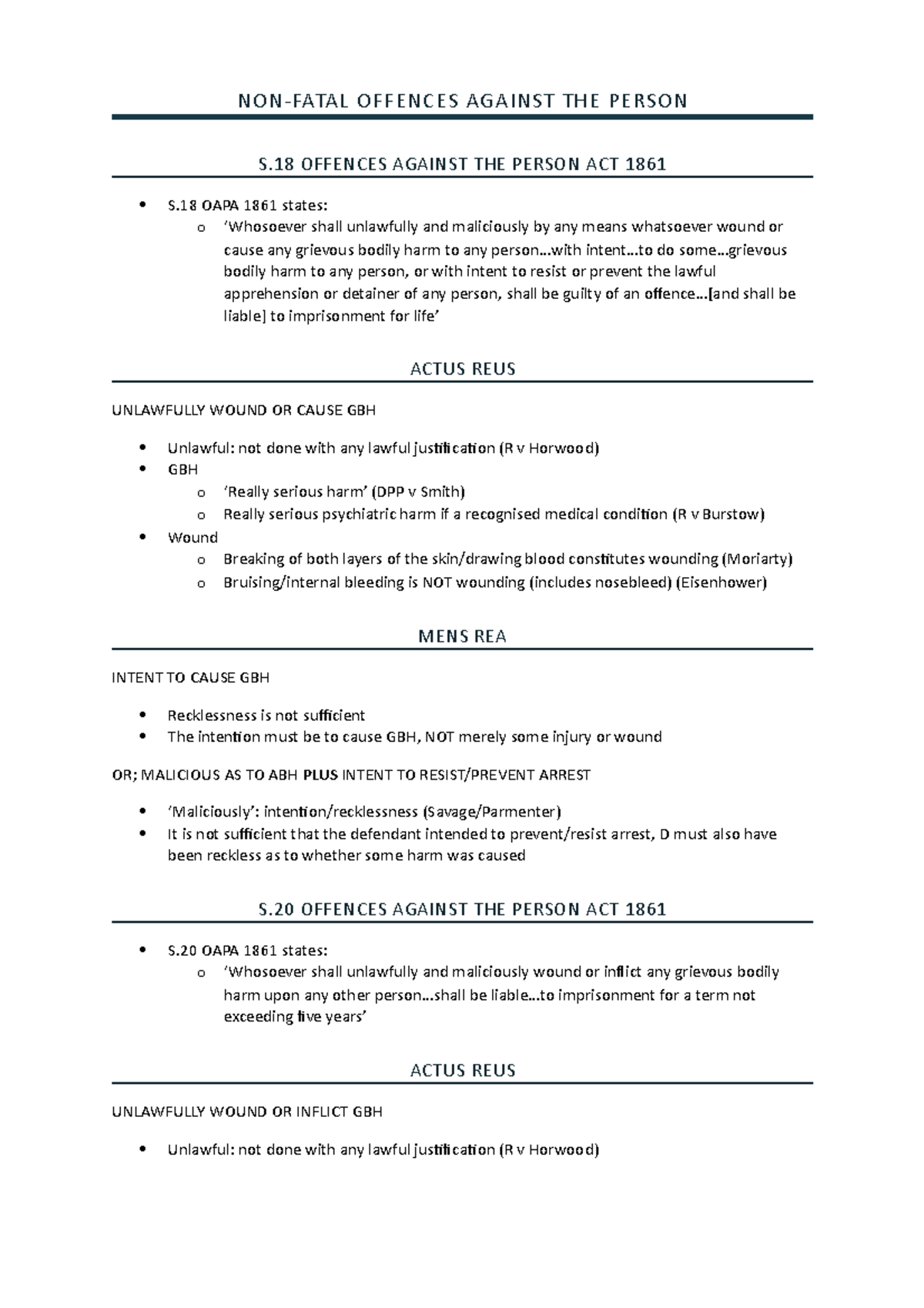 OAPA Problem Question - NON-FATAL OFFENCES AGAINST THE PERSON S ...