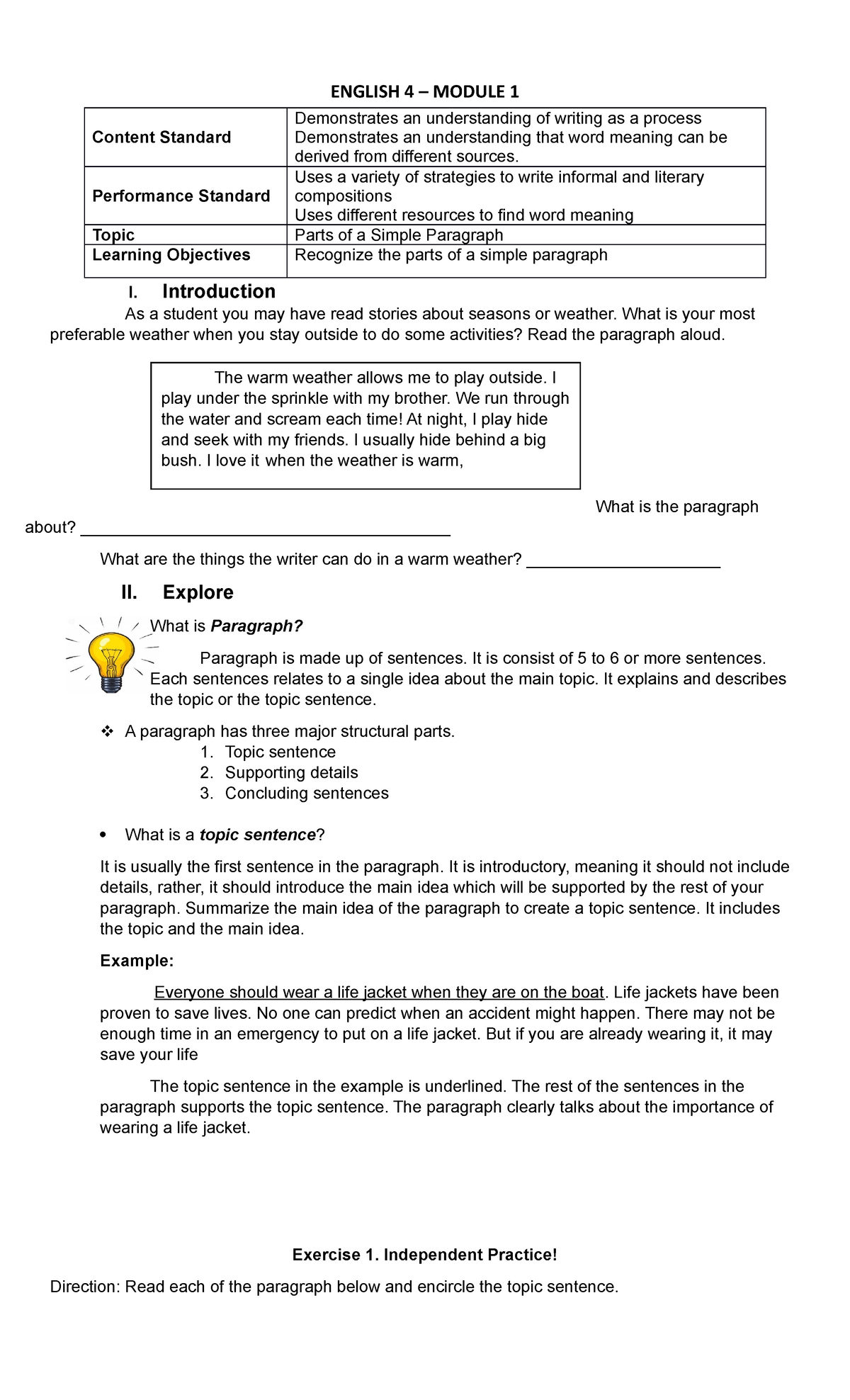 English 4 - modular learning - ENGLISH 4 – MODULE 1 I. Introduction As ...