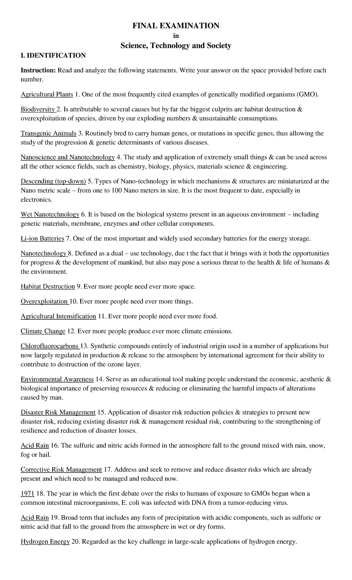 Science, Technology and Society Practice Examination & Reviewer - FINAL ...