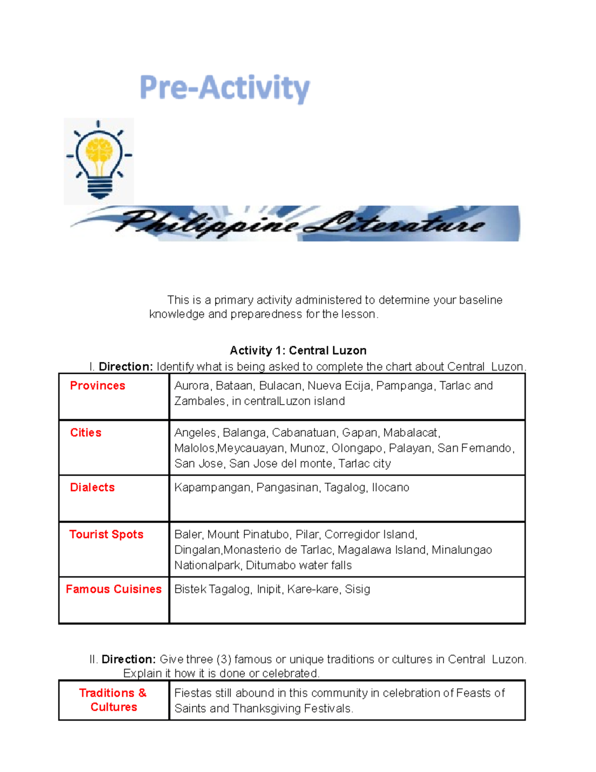 This is a primary activity administered to determine your baseline ...