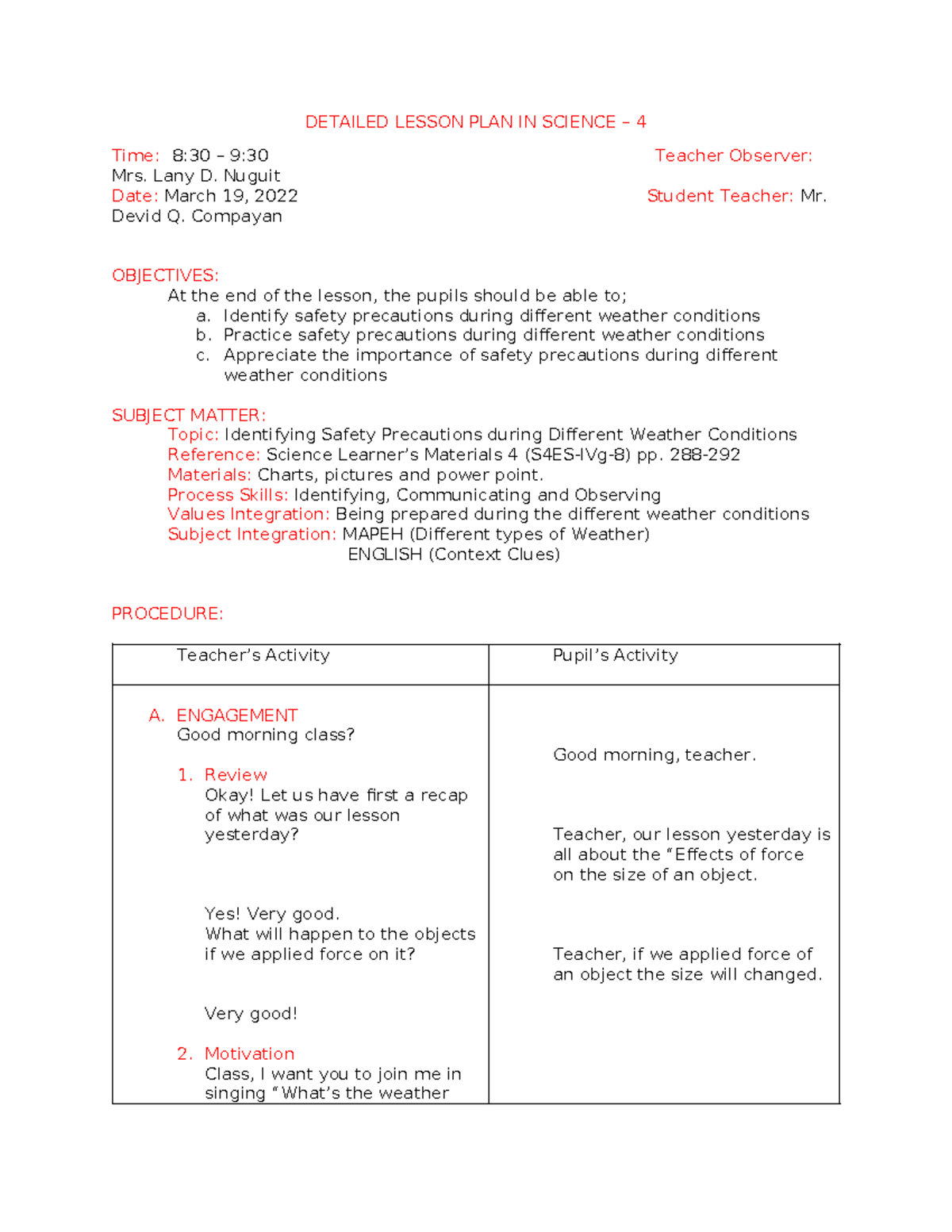 Devid C Lesson Plan in Science - DETAILED LESSON PLAN IN SCIENCE – 4 ...