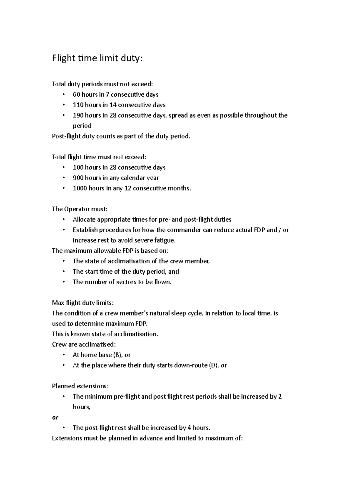 Flight time limit duty - Notes for the subject - Flight time limit duty ...