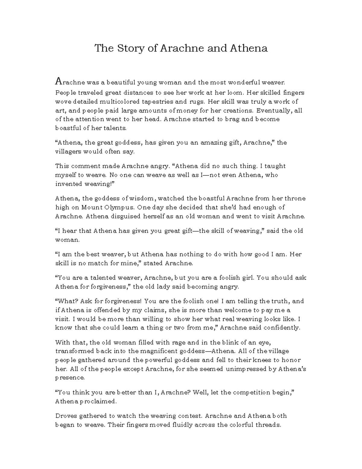 Arachne-and-Athena - STORY - The Story of Arachne and Athena Arachne ...