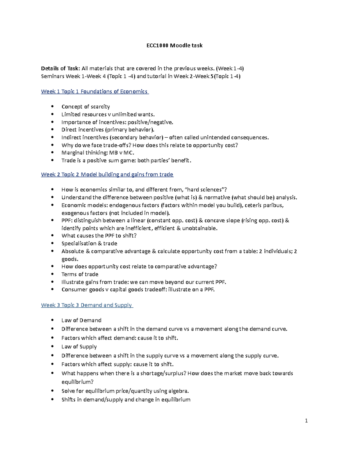 ECC1000 Moodle task Study Guide - ECC1000 Moodle task Details of Task: All materials that are ...
