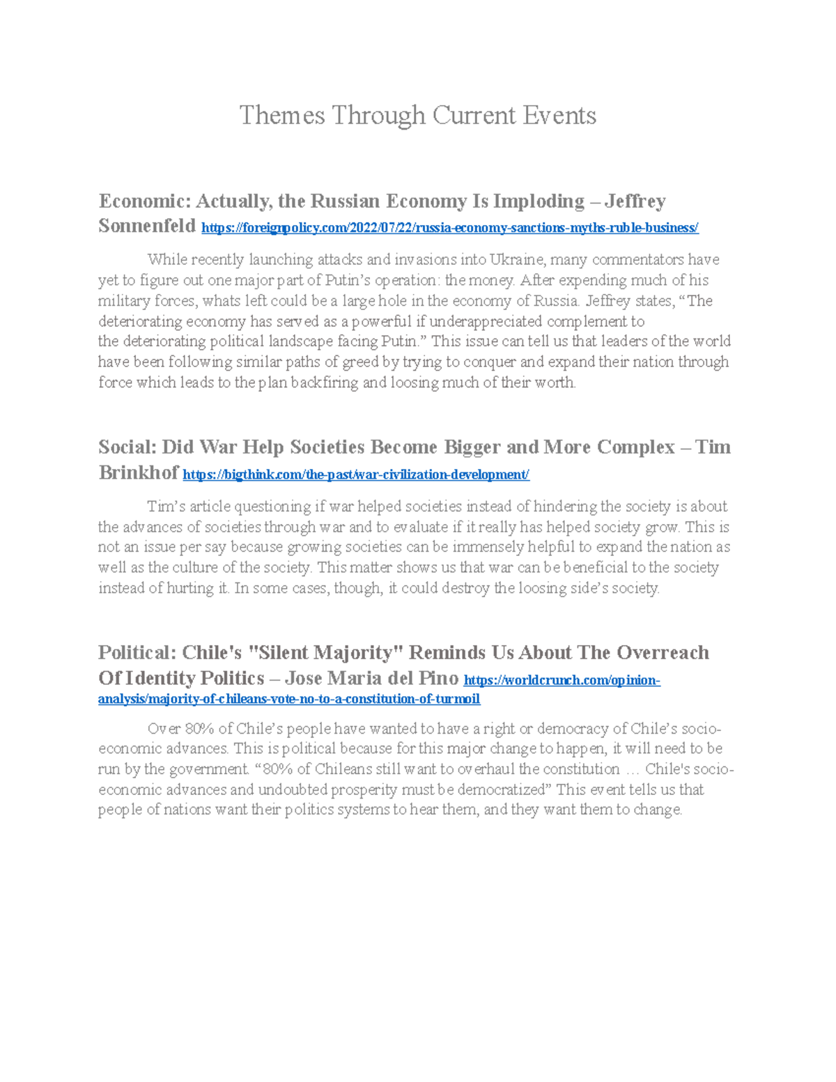 Themes Through Current Events - Themes Through Current Events Economic ...