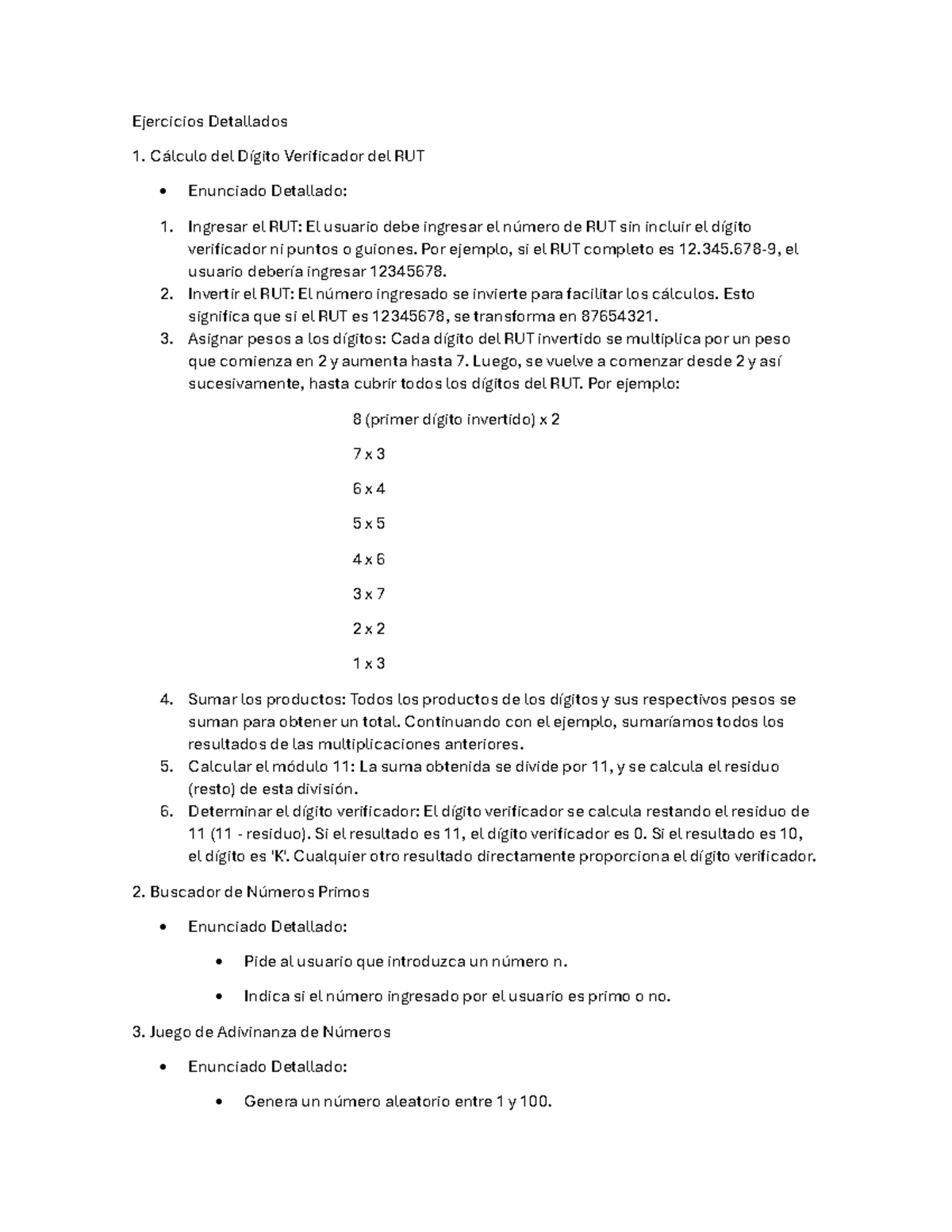 Ejercicios de Programación - Ejercicios Detallados Cálculo del Dígito ...