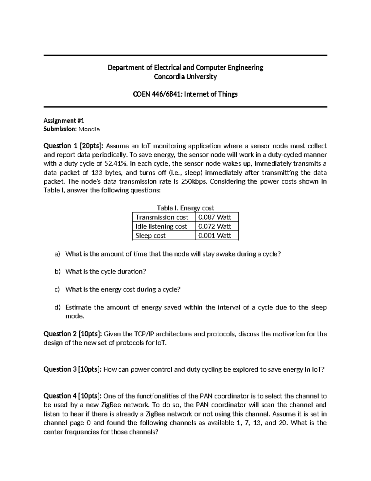 F2024 Assigment 1 questions - Department of Electrical and Computer Engineering Concordia ...
